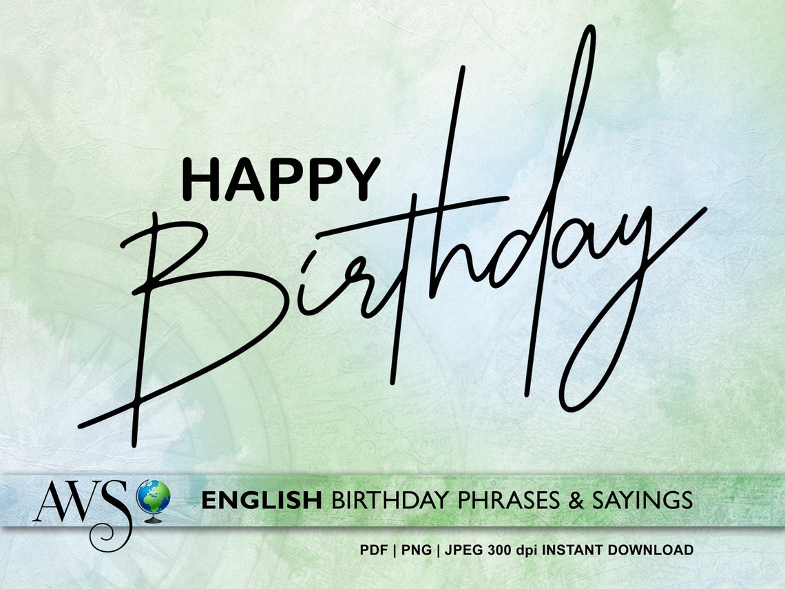 5 Digital Word Art Birthday Sentiments - Printable Digi Stamps - Happy ...