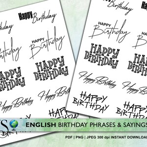 5 Digital Word Art Birthday Sentiments - Printable Digi Stamps - Happy ...