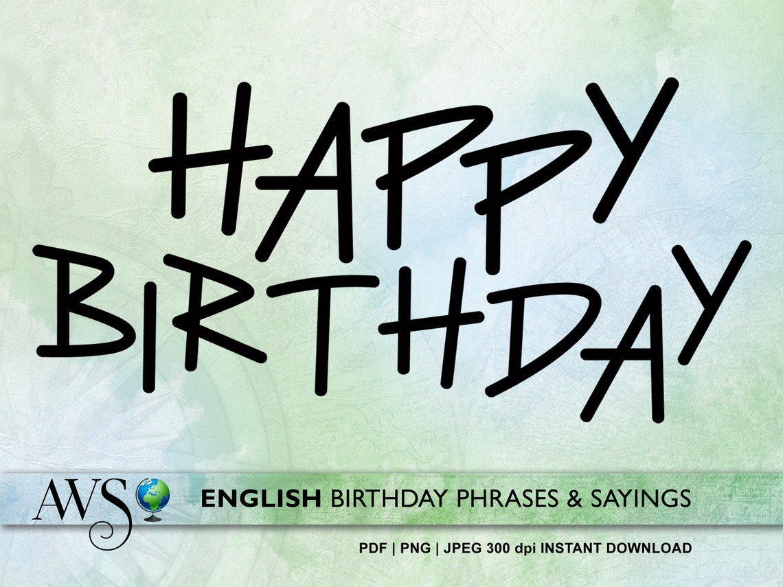 5 Digital Word Art Birthday Sentiments - Printable Digi Stamps - Happy ...