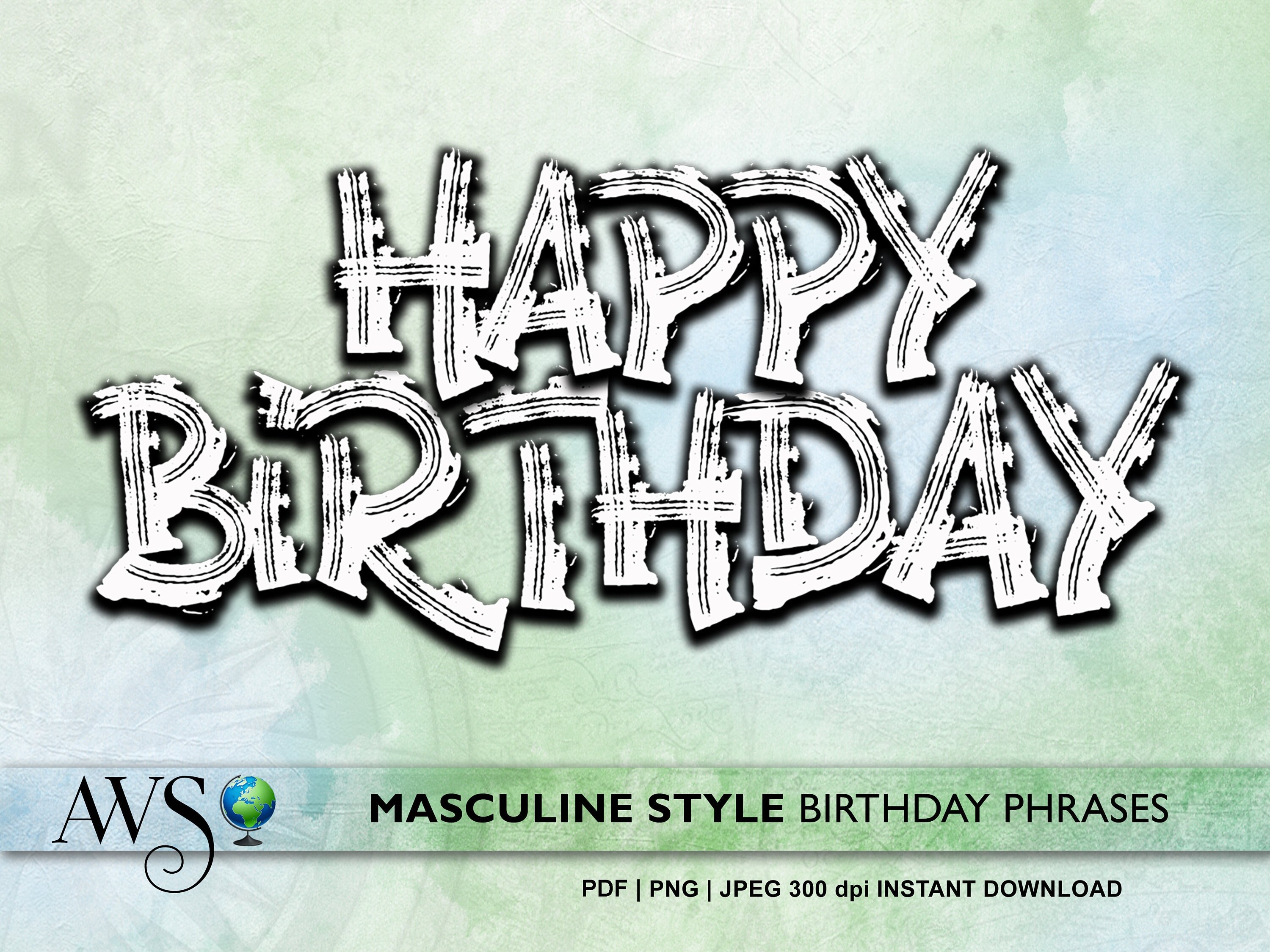 8 Digital Word Art Birthday Sentiments - Printable Digi Stamps - Happy ...