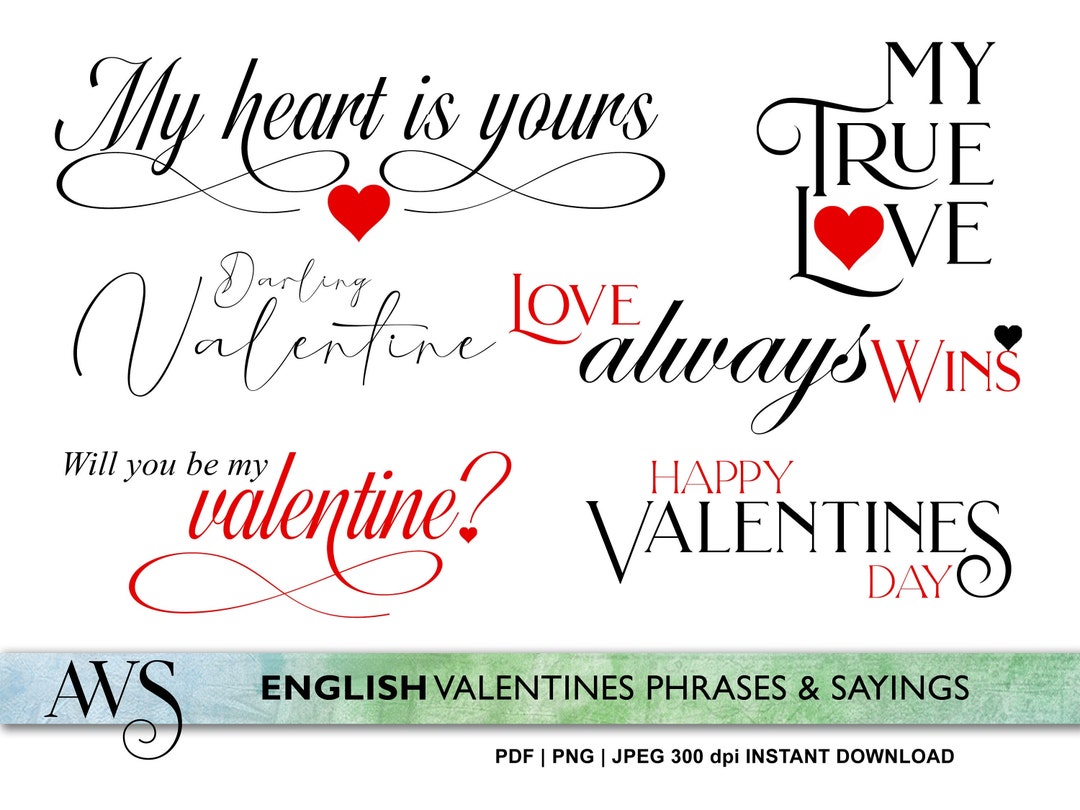 Valentine Love Quotes Bundle for Card Making - Instant Digital Stamps ...