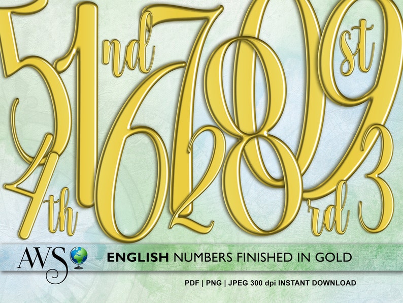 Gold Numbers Clipart, Number Clip Art Gold Symbols Digital Individual ...