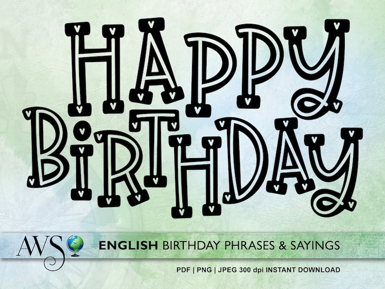 5 Digital Word Art Birthday Sentiments - Printable Digi Stamps - Happy ...