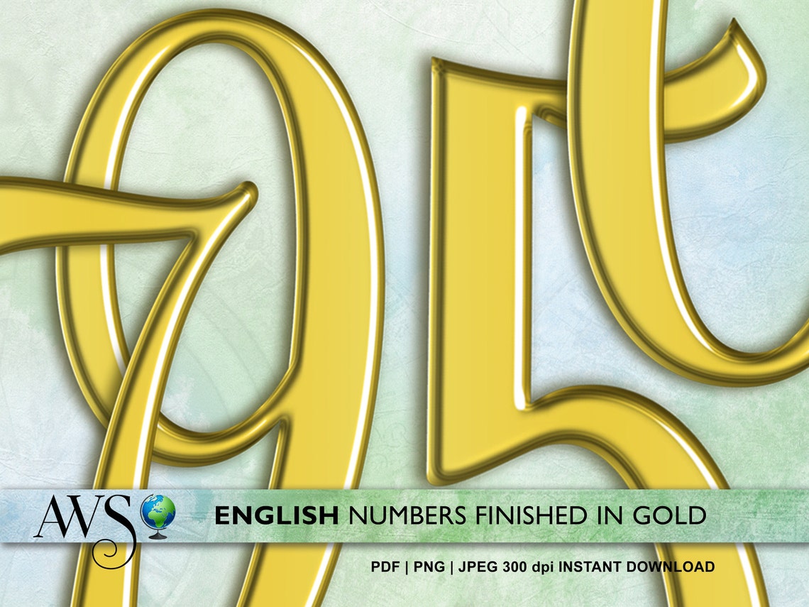 Gold Numbers Clipart, Number Clip Art Gold Symbols Digital Individual ...