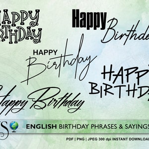 5 Digital Word Art Birthday Sentiments - Printable Digi Stamps - Happy ...