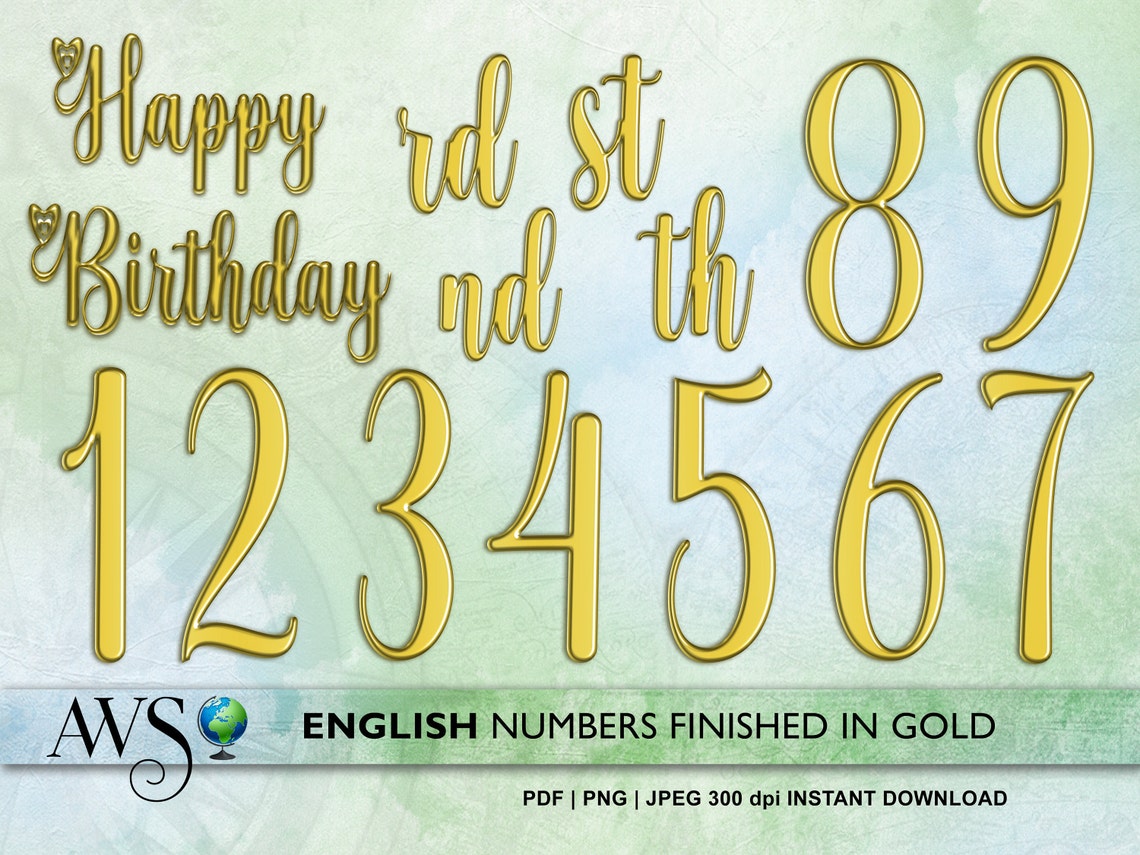 Gold Numbers Clipart, Number Clip Art Gold Symbols Digital Individual ...