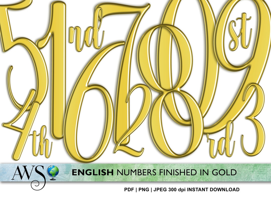 Gold Numbers Clipart, Number Clip Art Gold Symbols Digital Individual ...