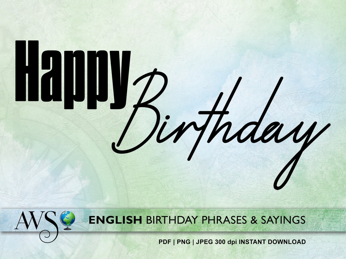 5 Digital Word Art Birthday Sentiments - Printable Digi Stamps - Happy ...