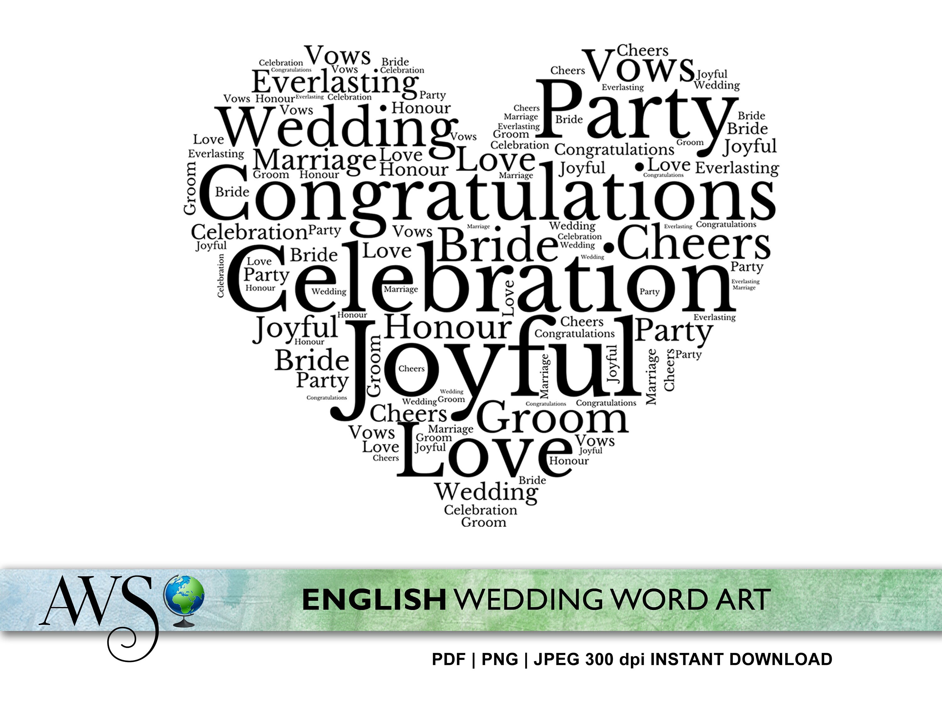 5 Digital Word Art Wedding Word Art - Wedding Printables JPEG PNG PDF ...
