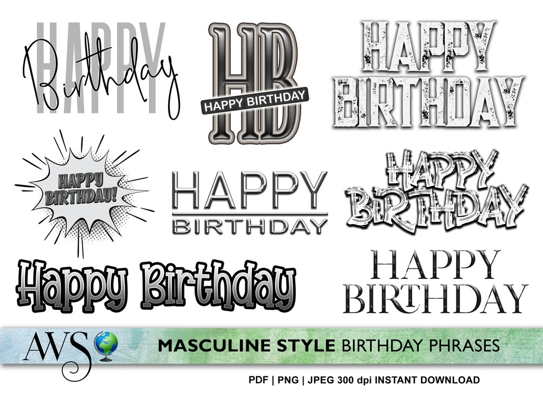 8 Digital Word Art Birthday Sentiments - Printable Digi Stamps - Happy ...