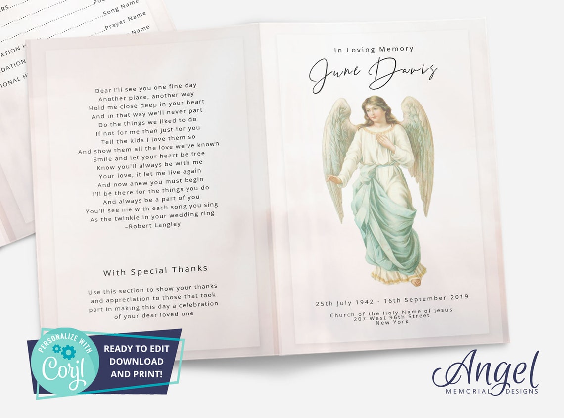 Funeral Program Template Funeral Card Template Editable - Etsy