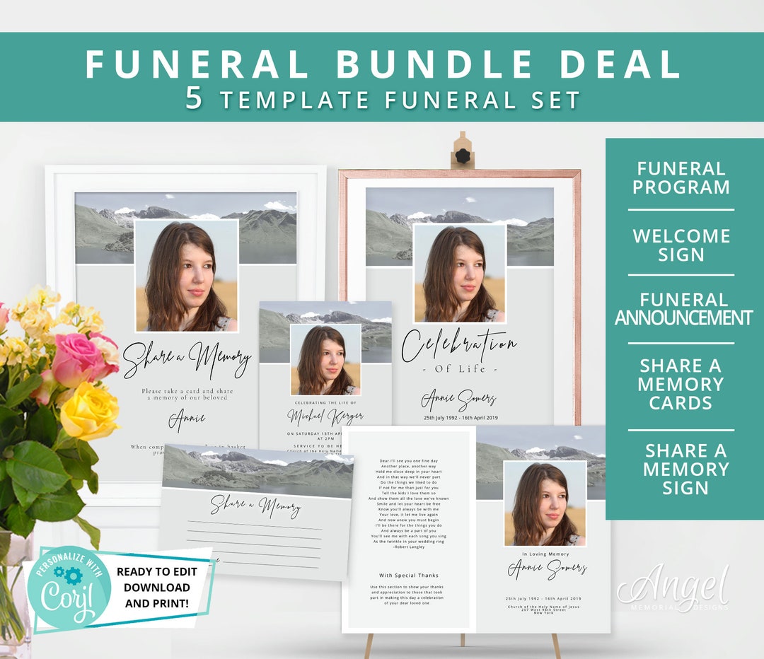 Funeral Bundle Set - Printable Funeral Memory Bundle | Funeral Program ...