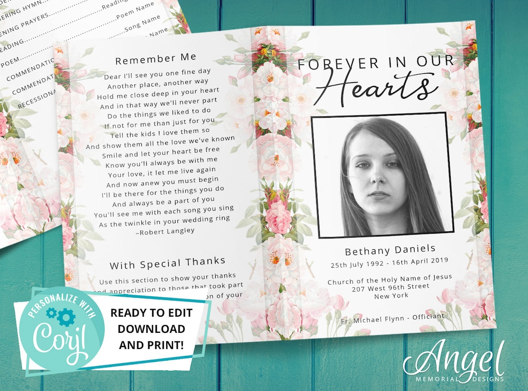 Funeral Program Template | Digital Funeral Program | Editable Funeral ...