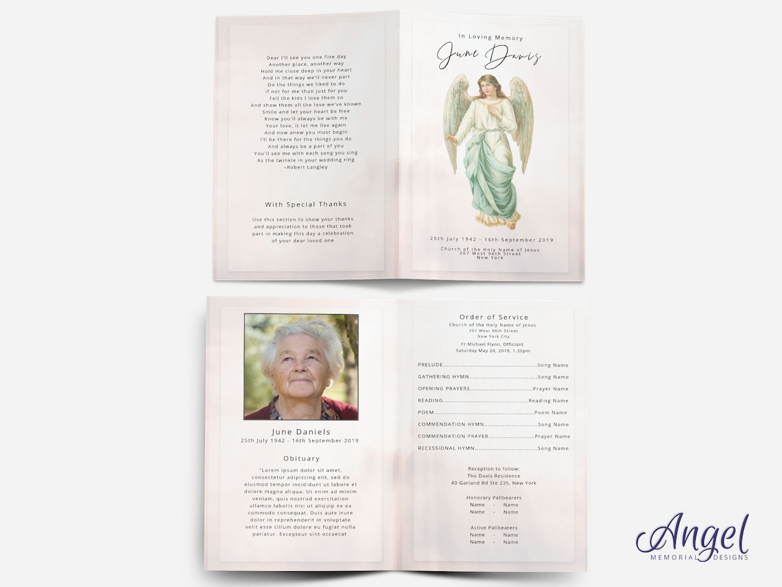 Funeral Program Template Funeral Card Template Editable - Etsy
