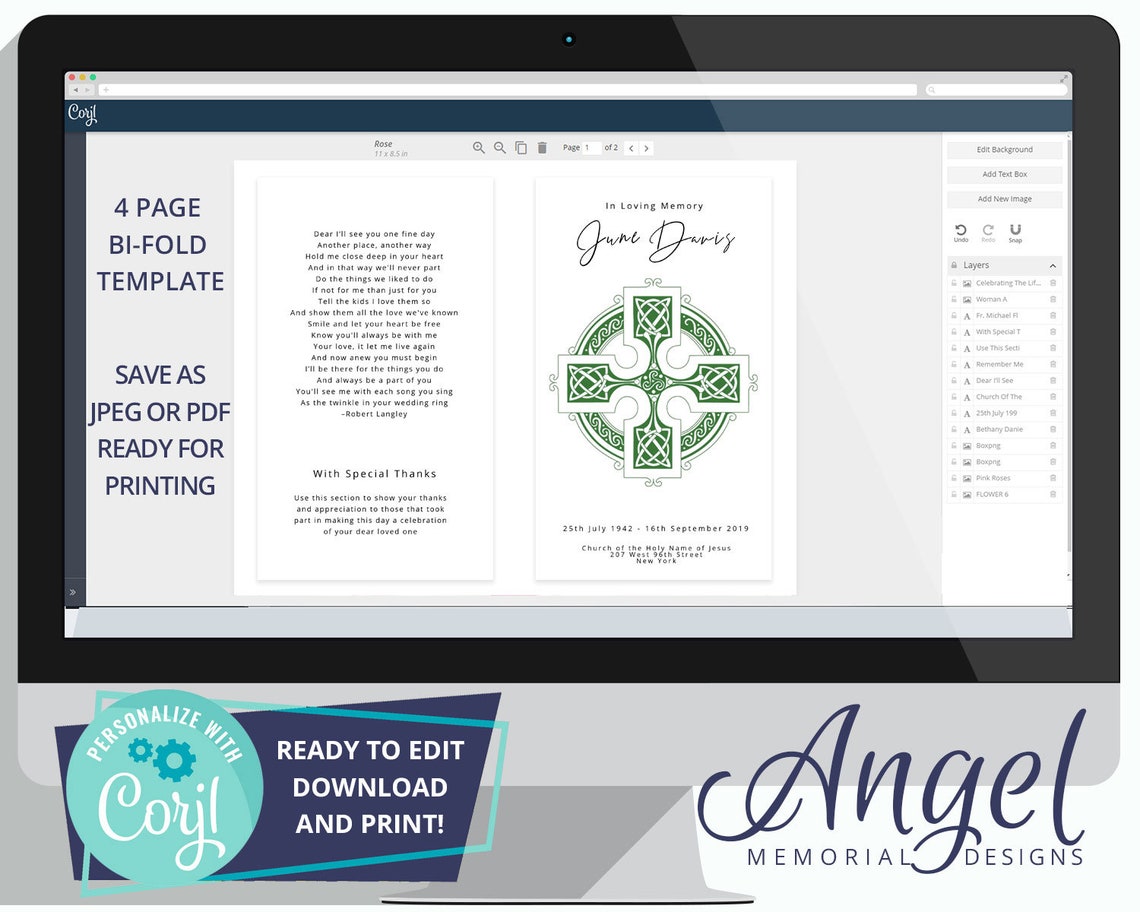 Funeral Program Template Funeral Card Template Editable - Etsy