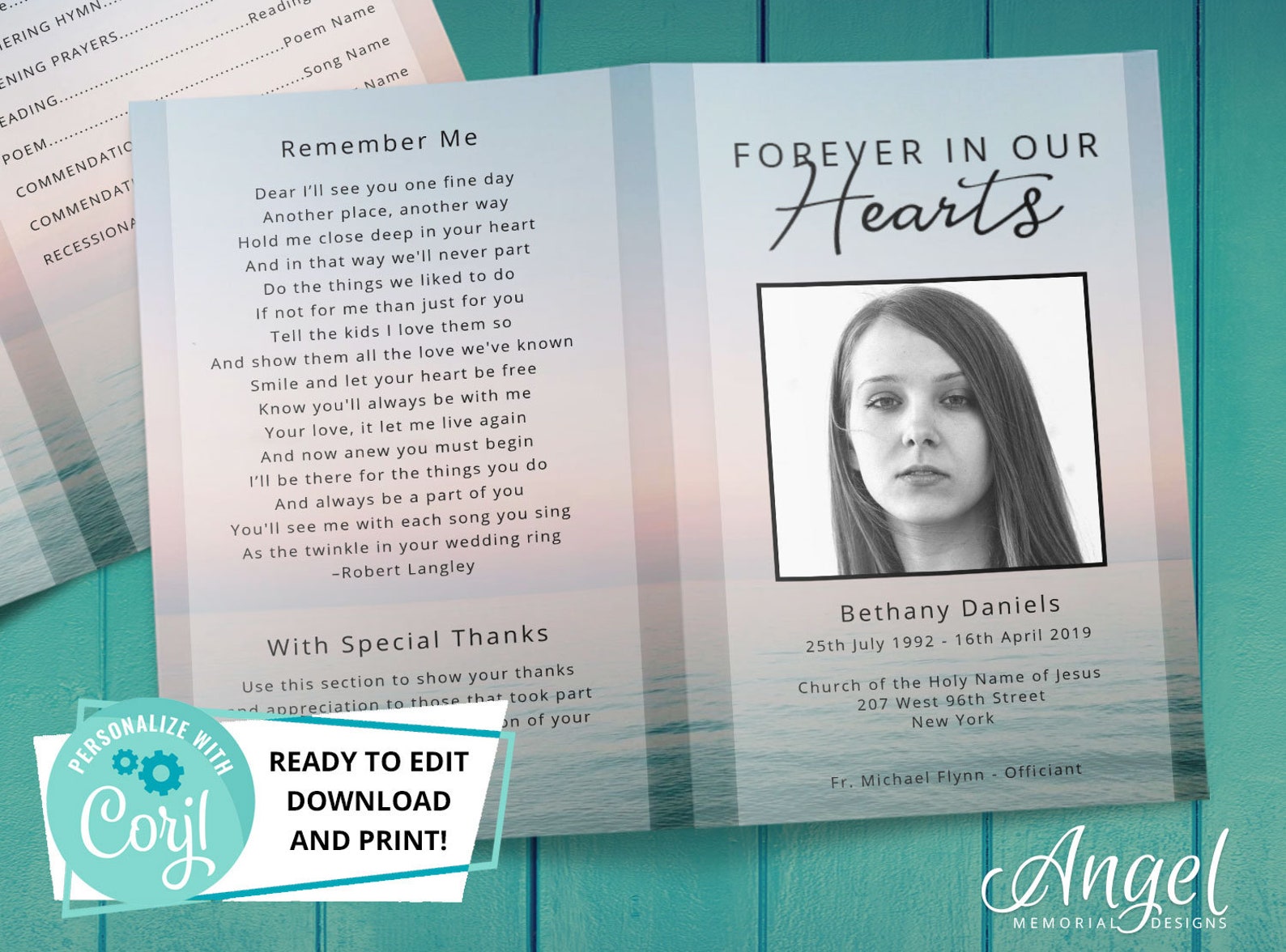 Sunset Funeral Program Template | Dusk Funeral Card Template | Editable ...