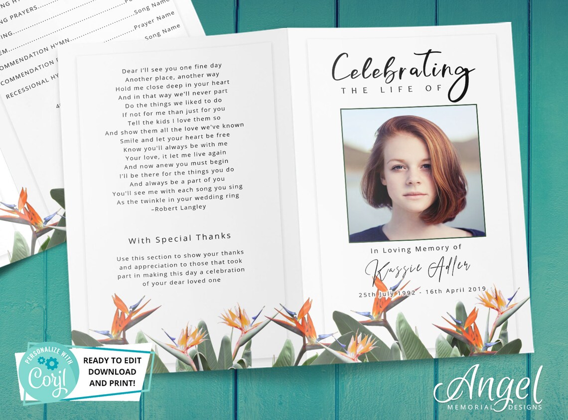 Funeral Program Template Funeral Card Template Editable - Etsy