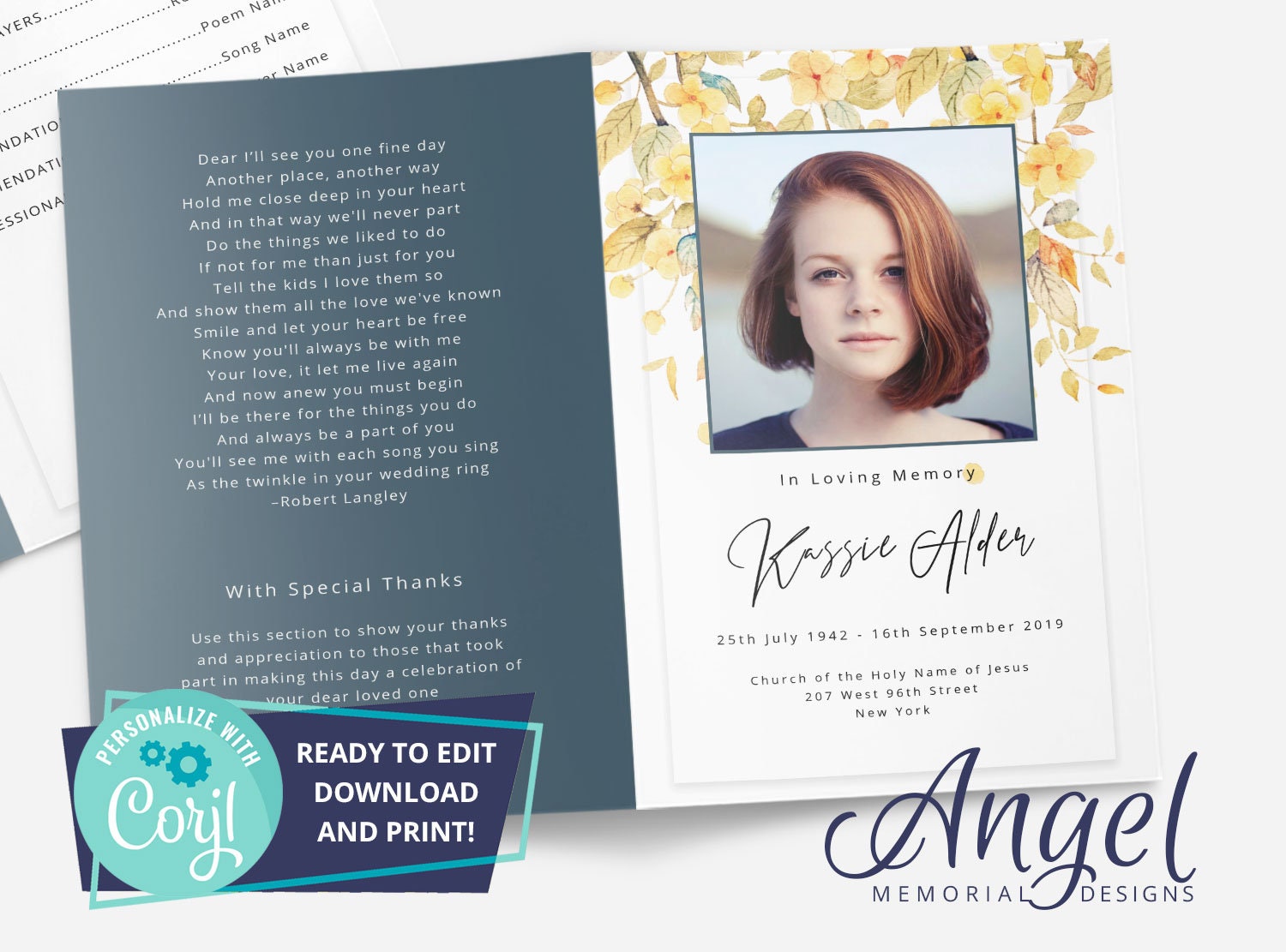 Funeral Program Template Funeral Card Template Editable - Etsy