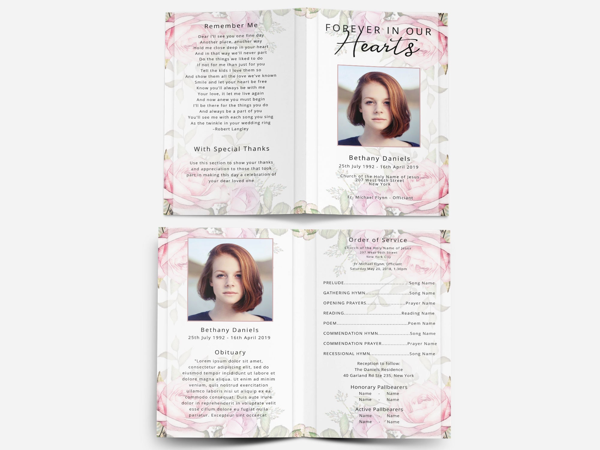 Rose Funeral Bundle Set Printable Floral Funeral Memory - Etsy