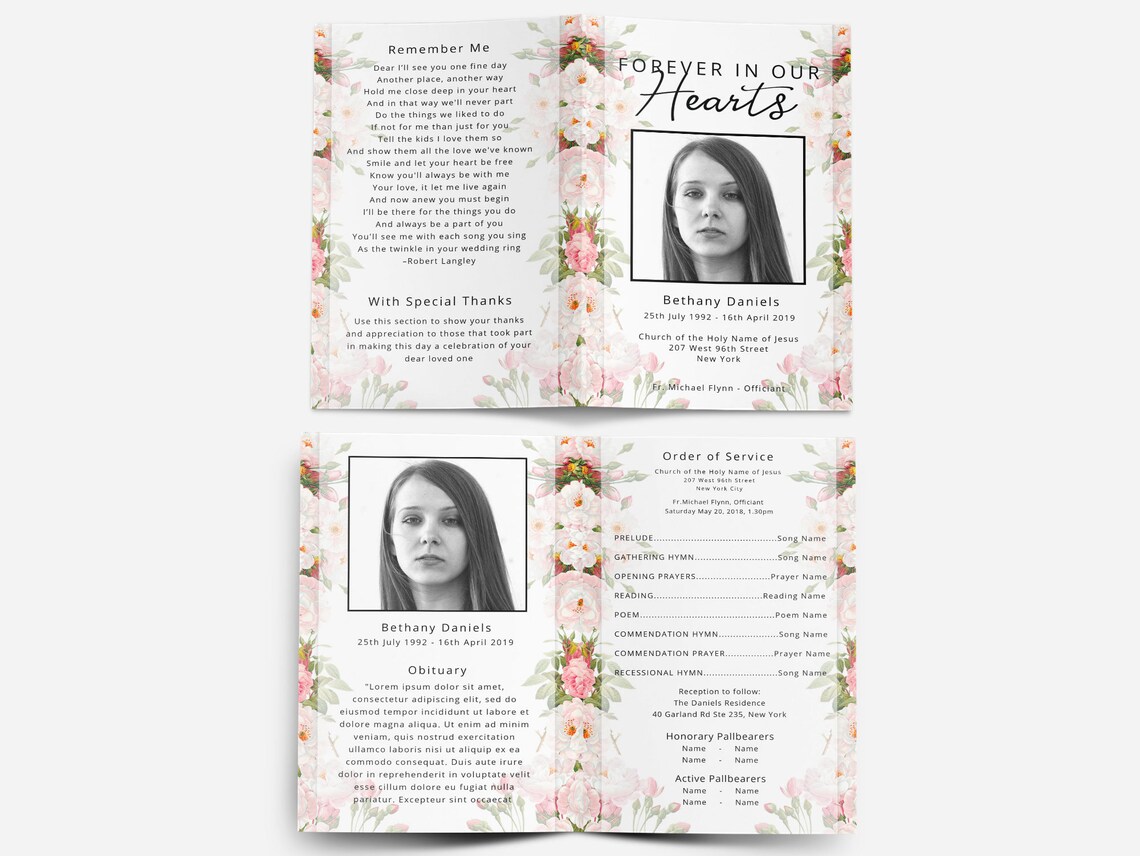 Funeral Program Template Digital Funeral Program Editable - Etsy