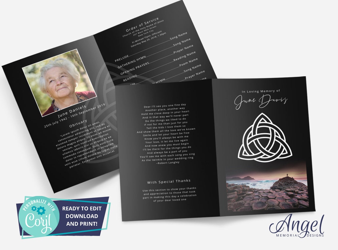 Funeral Program Template Funeral Card Template Editable - Etsy