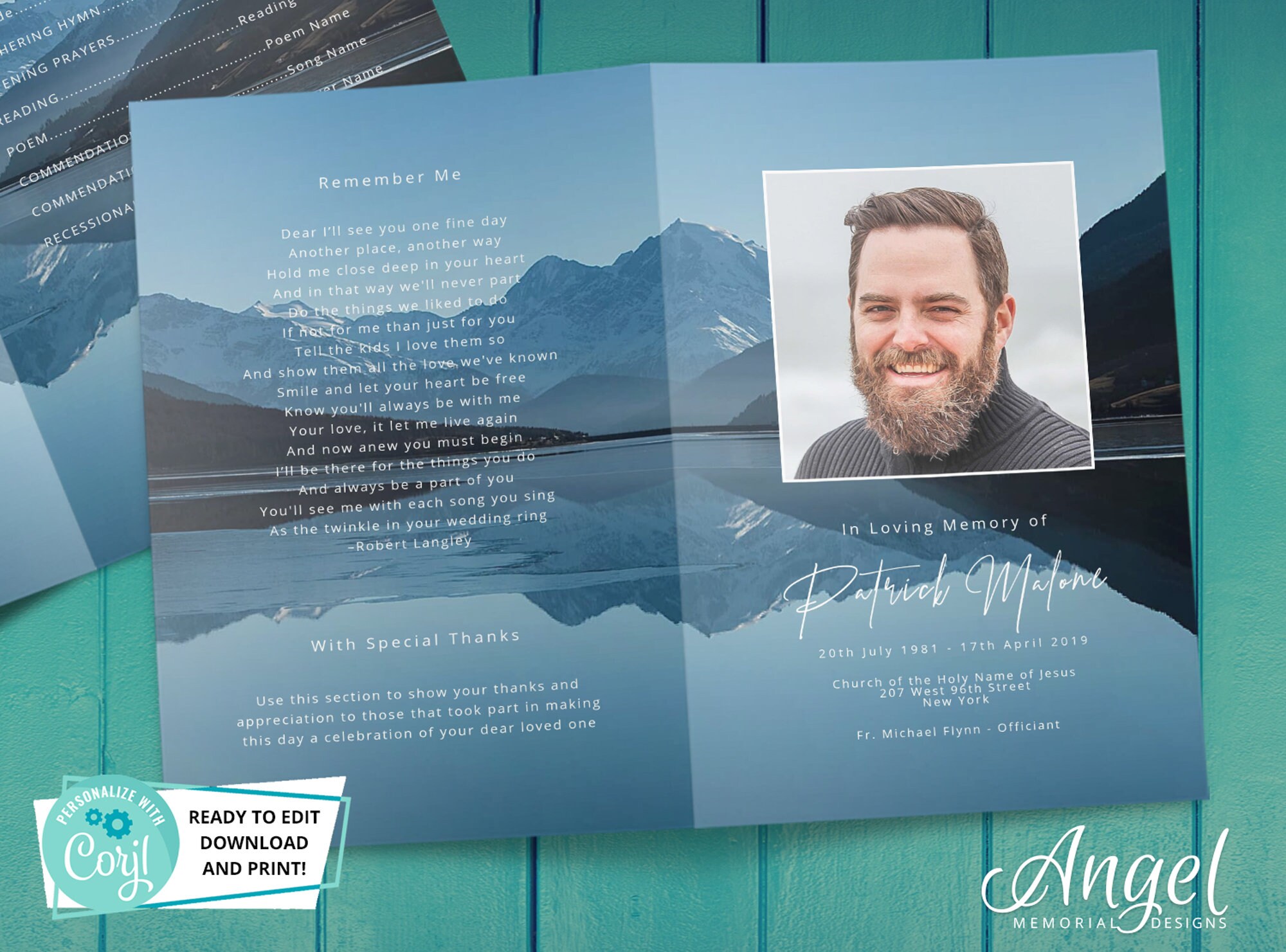 Funeral Program Template Funeral Card Template Editable - Etsy