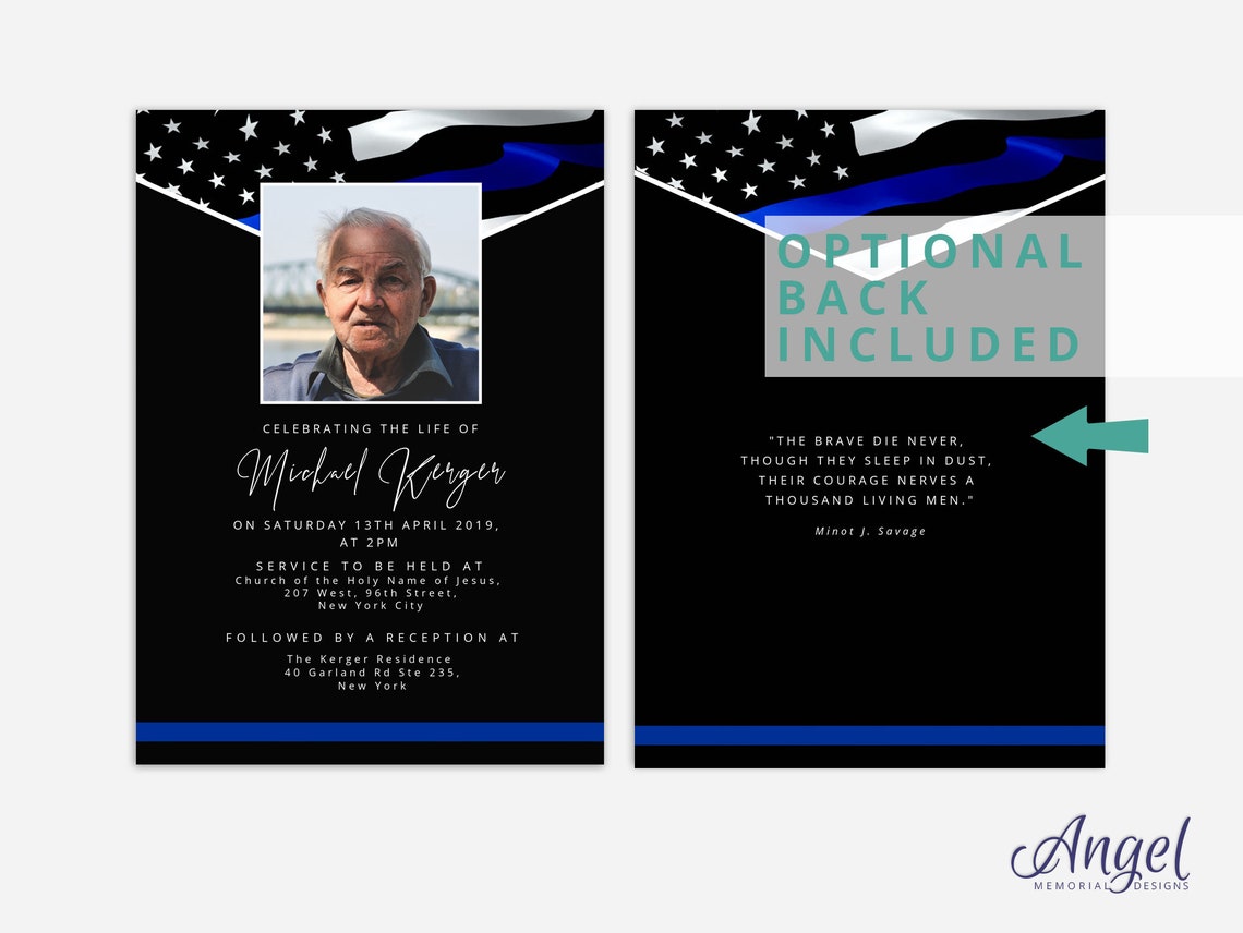 Funeral Announcement Card - Police Printable Funeral Invitation ...