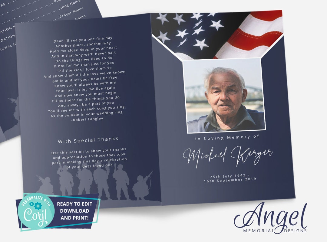 Funeral Program Template | Funeral Card Template | Editable Funeral ...