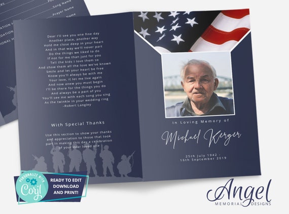 Funeral Program Template Funeral Card Template Editable | Etsy