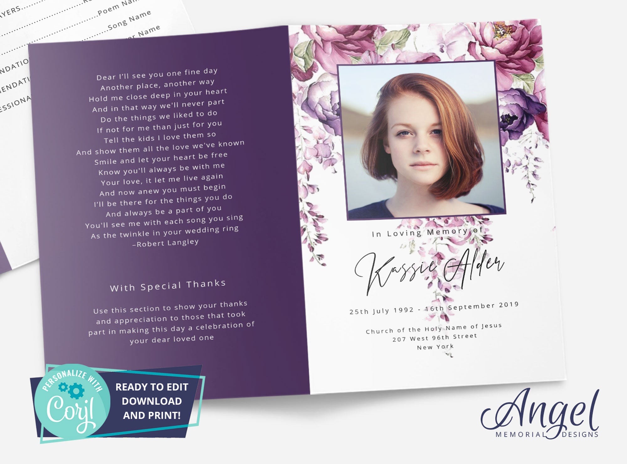 Funeral Program Template Flowers Digital Funeral Program - Etsy