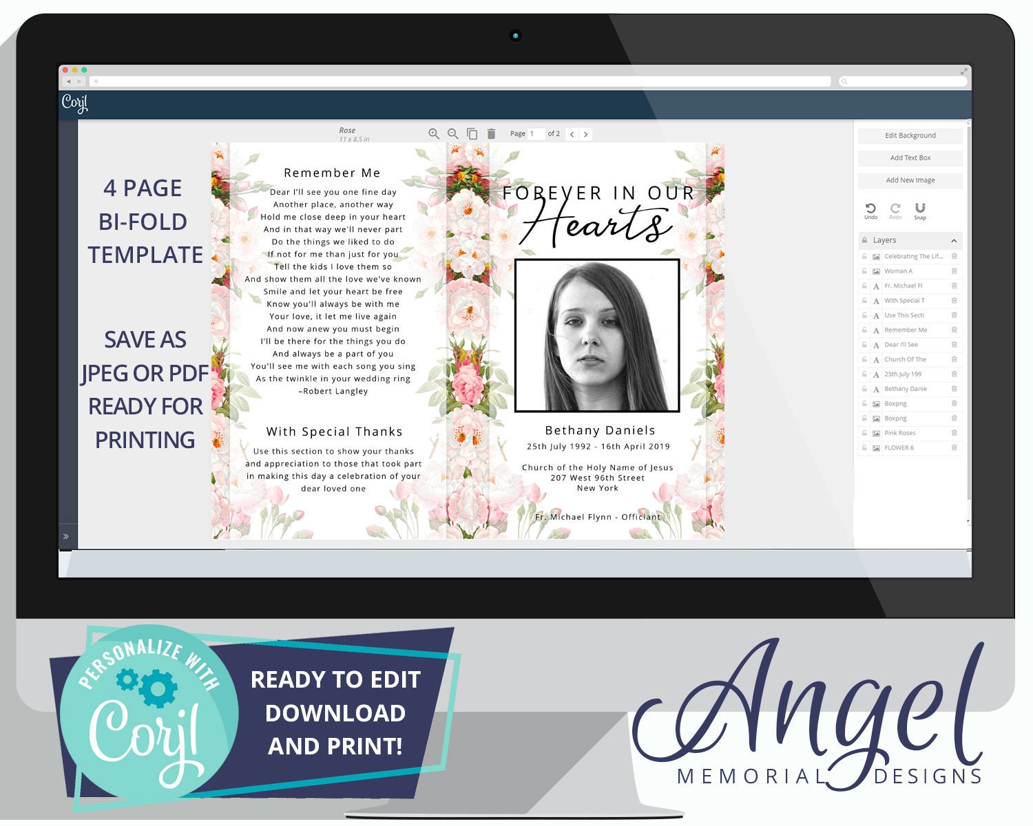 Funeral Program Template Digital Funeral Program Editable - Etsy