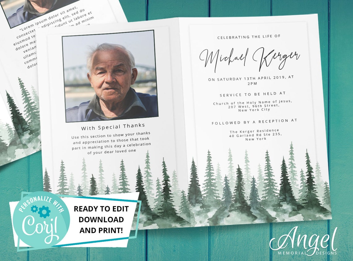 Funeral Program Template Funeral Card Template Editable | Etsy