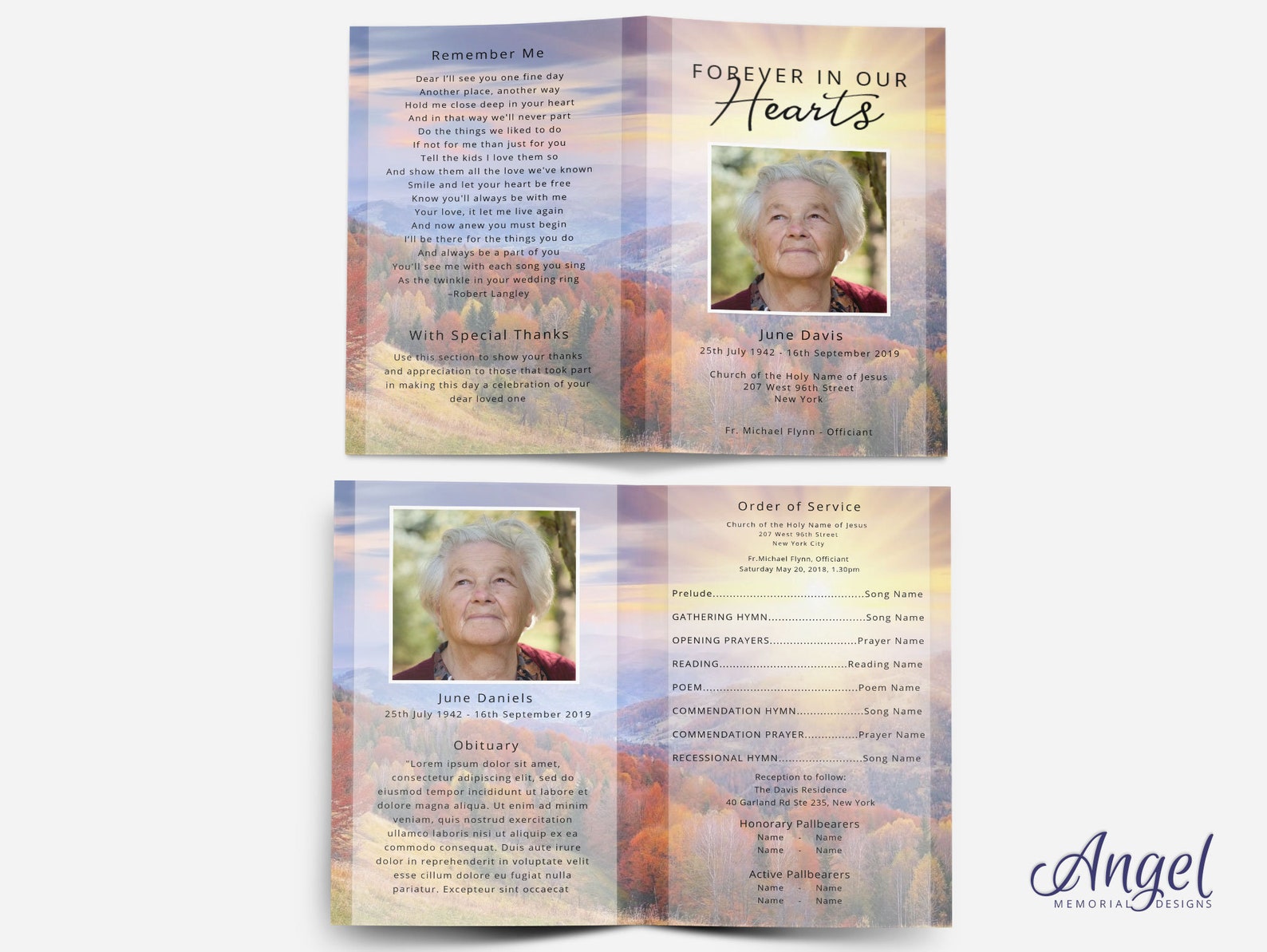 Funeral Program Template | Funeral Card Template | Editable Funeral ...