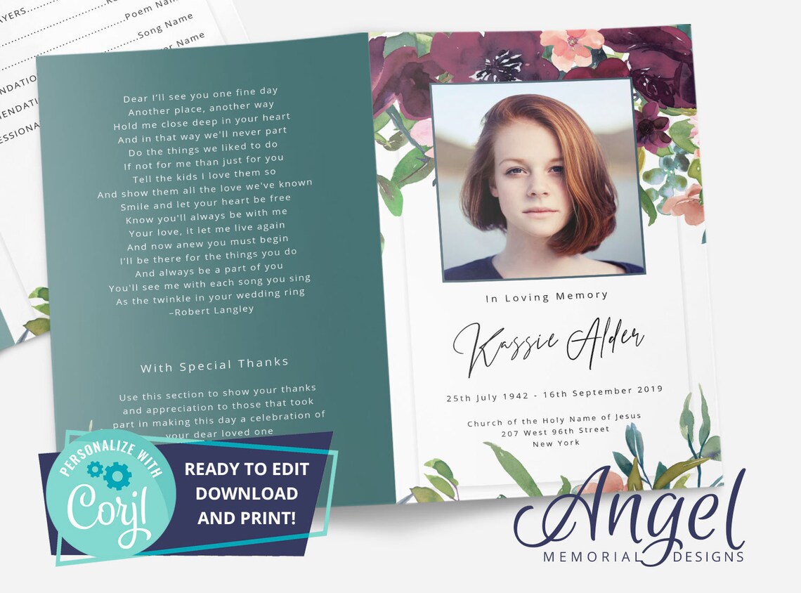 Funeral Program Template Digital Funeral Program Editable - Etsy