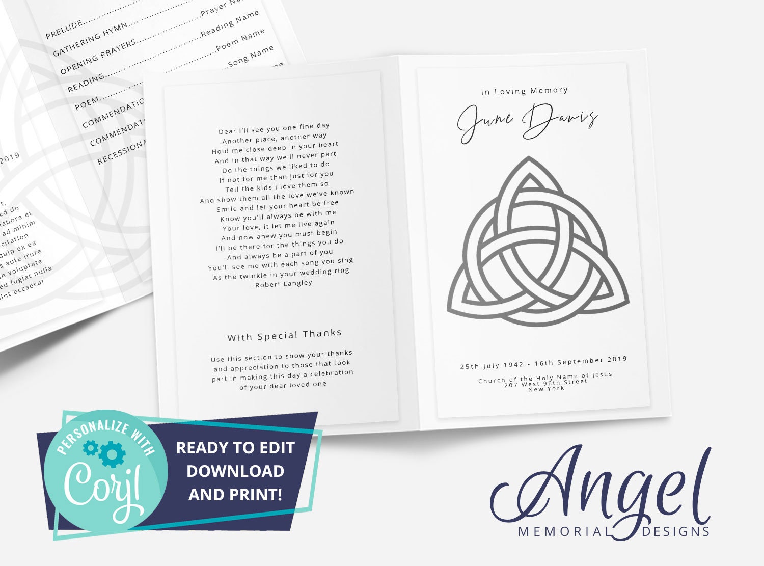 Funeral Program Template Funeral Card Template Editable | Etsy