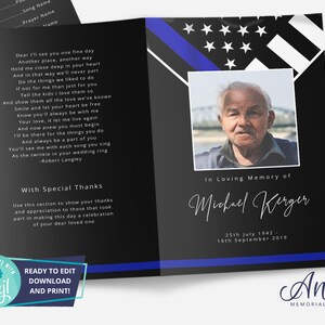 Law Enforcement Police Funeral Program Template Funeral Card Template ...