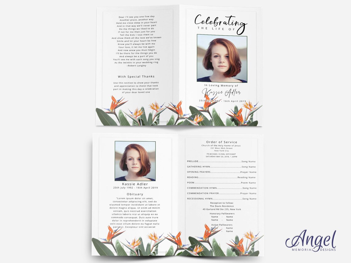 Funeral Program Template Funeral Card Template Editable - Etsy