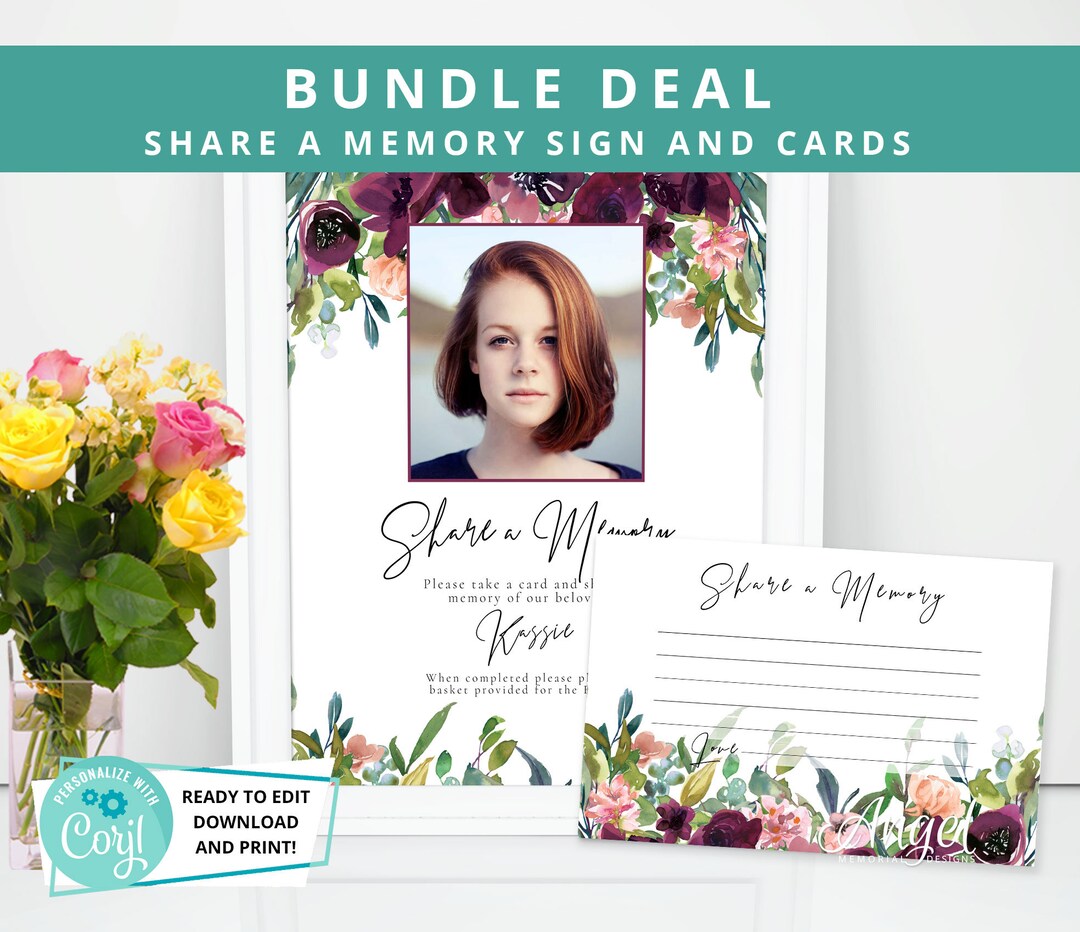 Share a Memory Funeral Sign and Card - Printable Funeral Memory Bundle ...