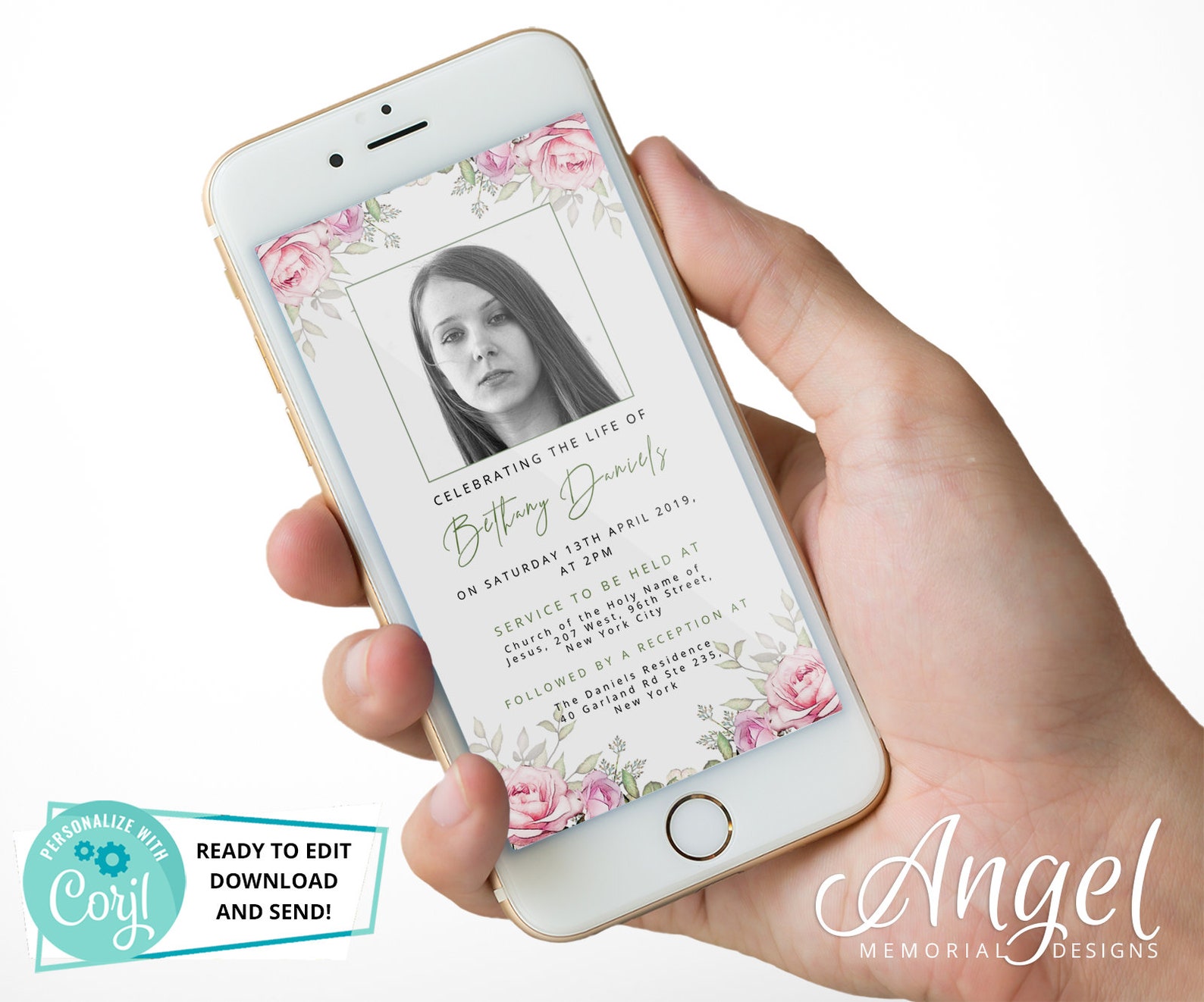 Funeral Announcement Invite Electronic Celebration of Life Editable ...