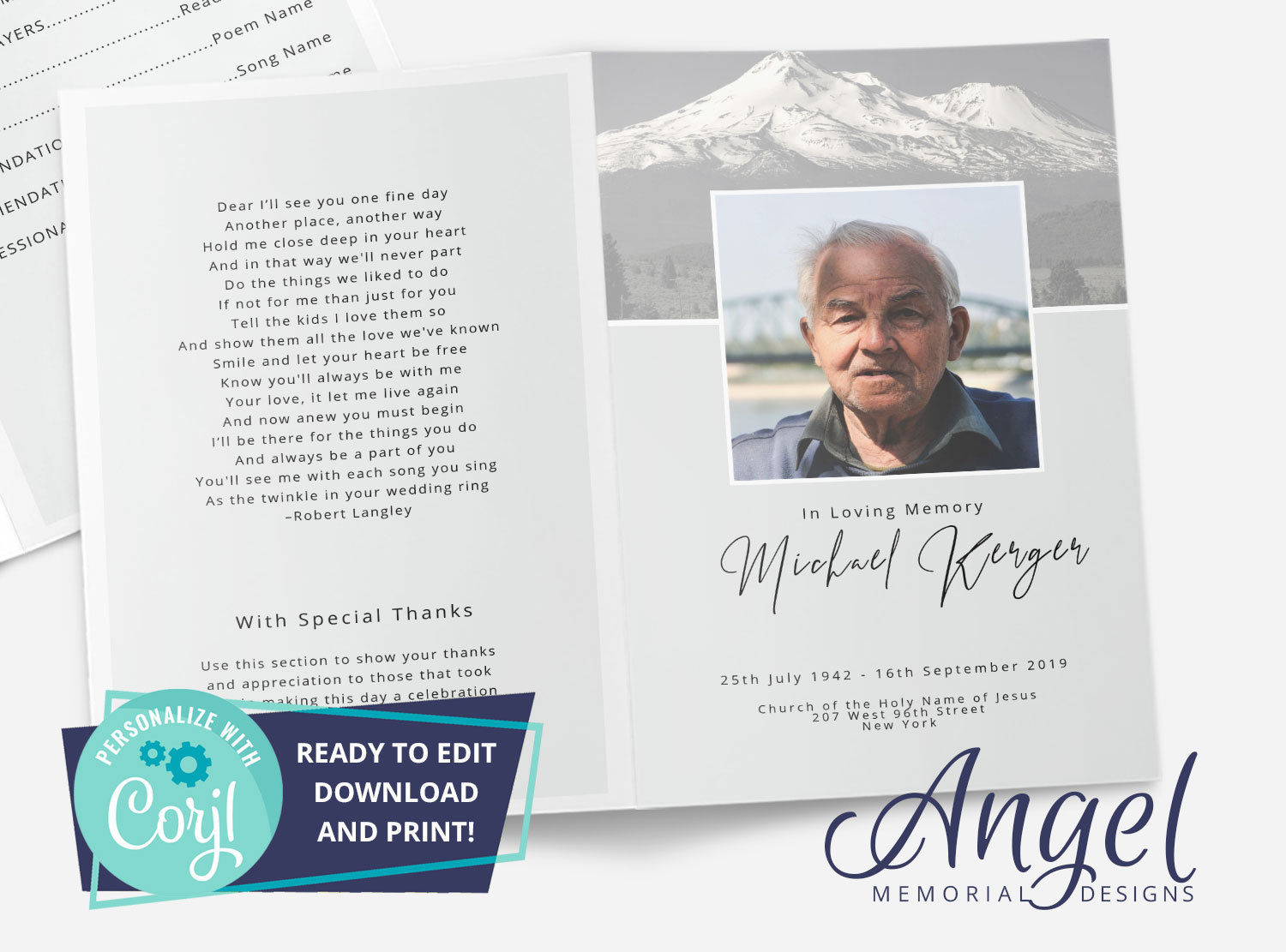 Funeral Program Template Funeral Card Template Editable - Etsy