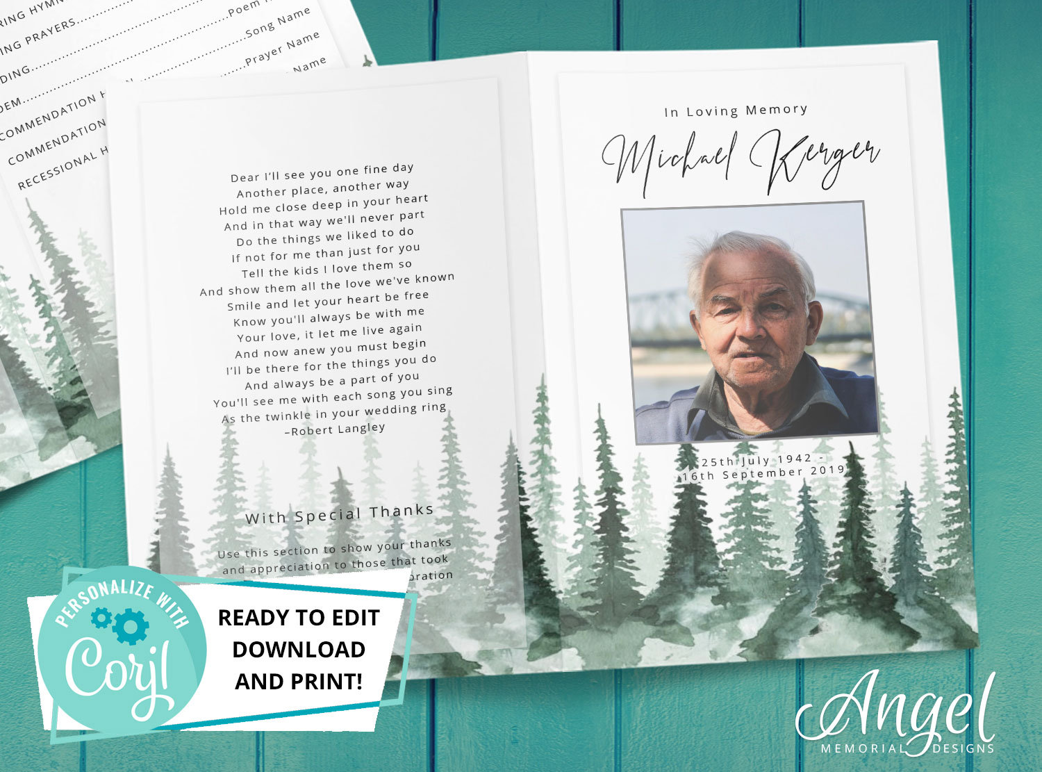 Funeral Program Template Funeral Card Template Editable - Etsy