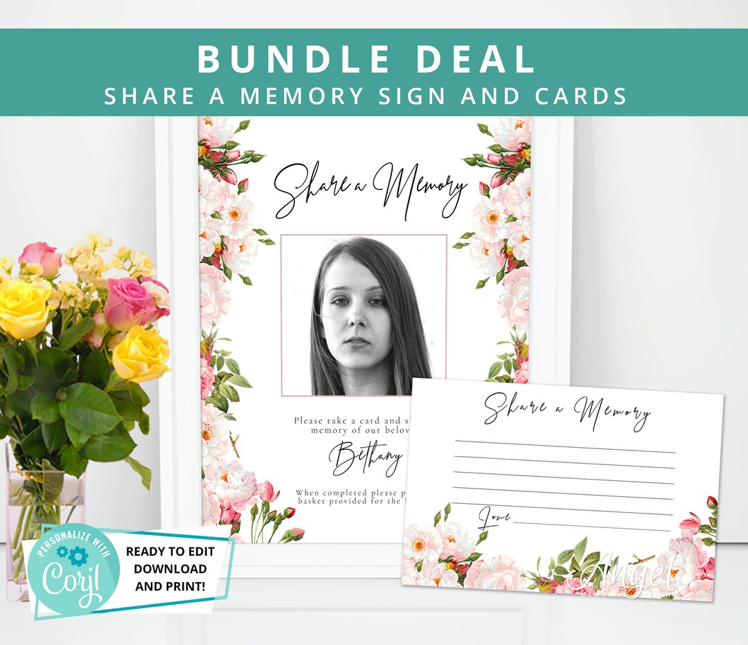 Share a Memory Funeral Sign and Card - Printable Funeral Memory Bundle ...