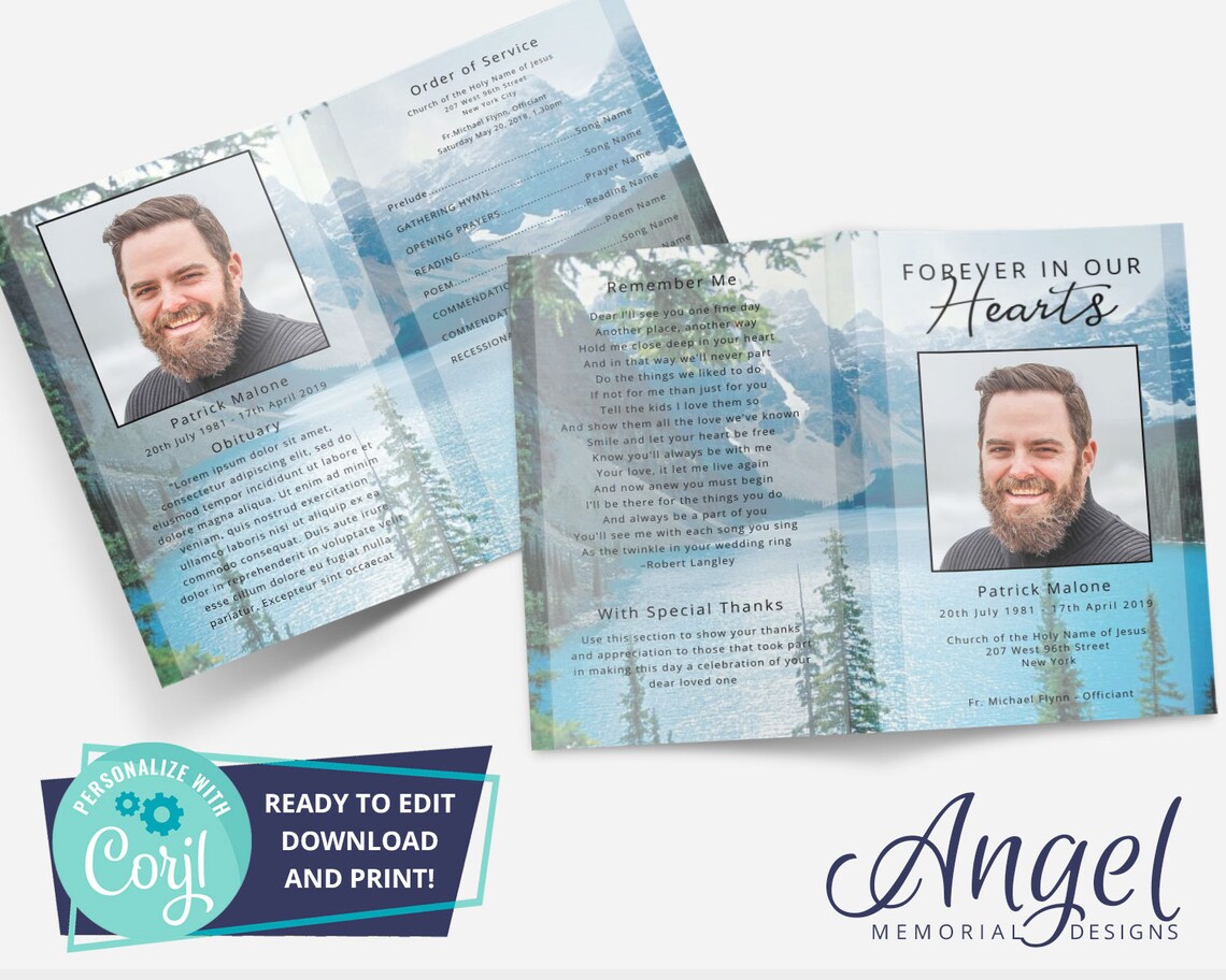 Mountains Funeral Program Template Funeral Card Template - Etsy