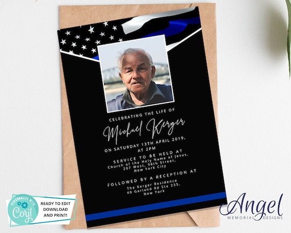 Funeral Announcement Card Police Printable Funeral | Etsy