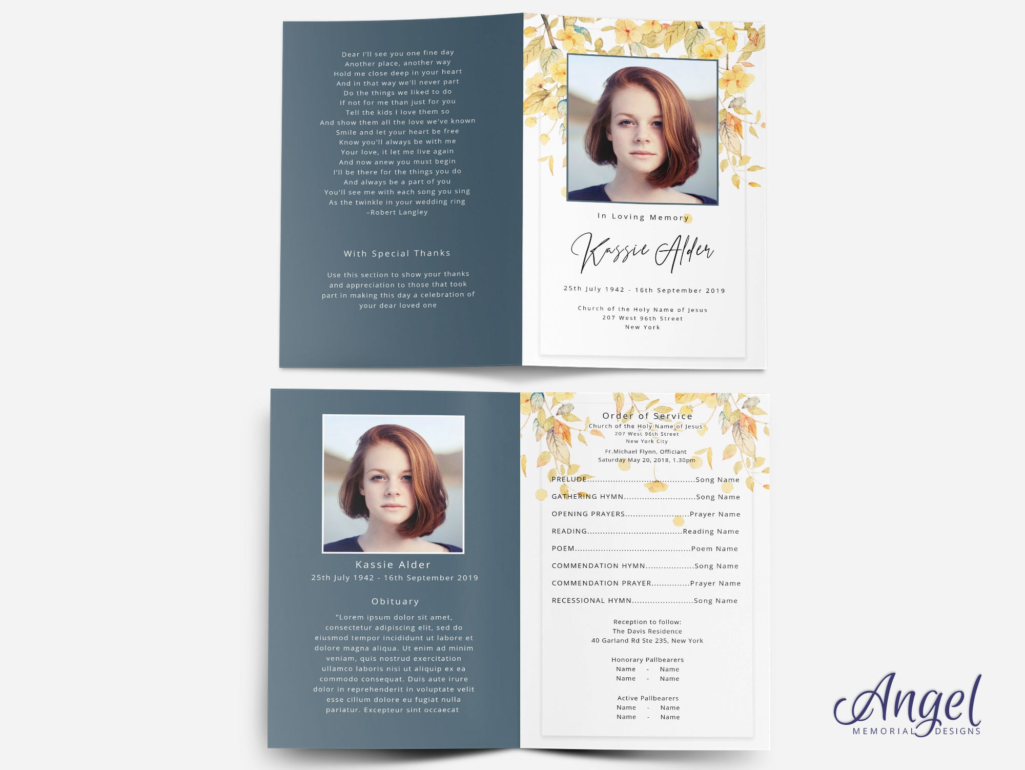 Funeral Program Template Funeral Card Template Editable - Etsy