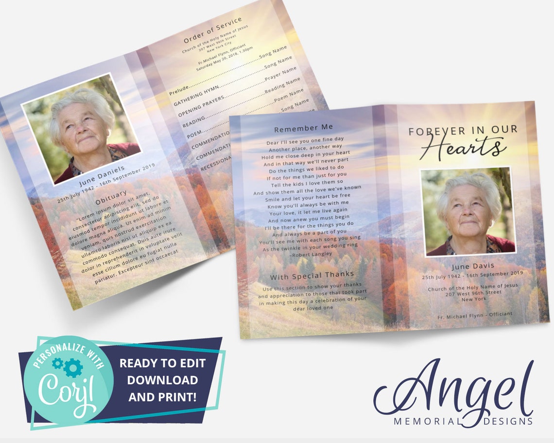 Funeral Program Template Funeral Card Template Editable - Etsy