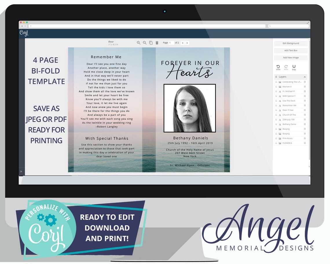 Sunset Funeral Program Template | Dusk Funeral Card Template | Editable ...