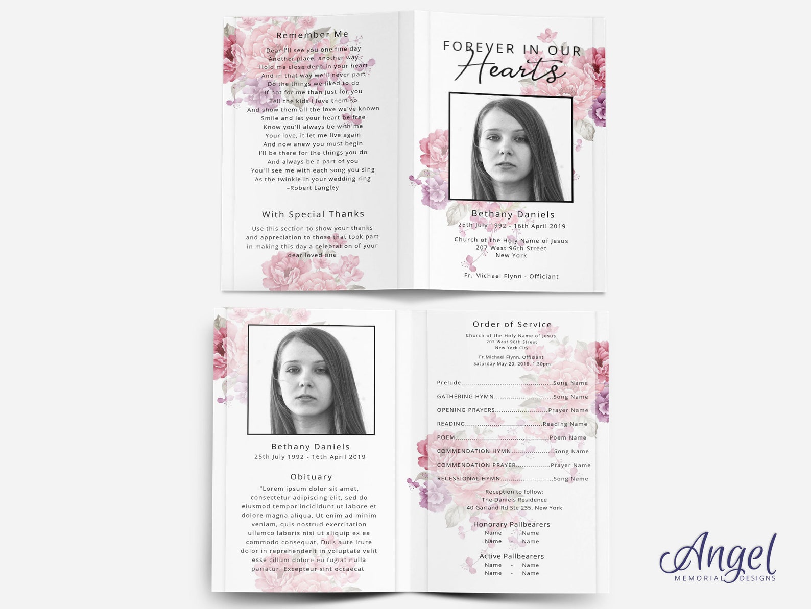 Floral Funeral Program Template Funeral Card Template - Etsy