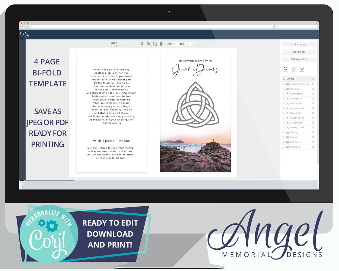 Funeral Program Template Funeral Card Template Editable - Etsy