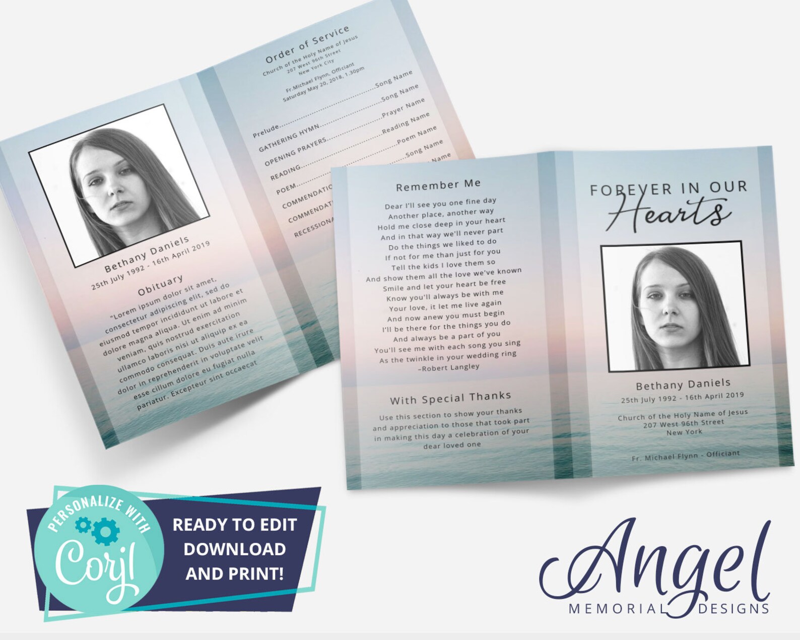 Sunset Funeral Program Template Dusk Funeral Card Template - Etsy